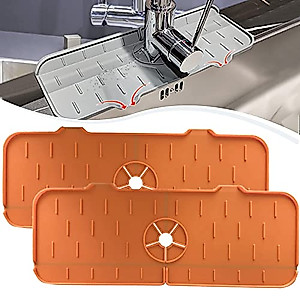 lcb Kitchen Faucet Sink Splash Guard Behind Faucet, 2PCS Silicone Faucet Mat for Kitchen Sink,Rubber Faucet Water Catcher Sink Draining Pads Drying Mat for Kitchen & Bathroom Countertop Protection