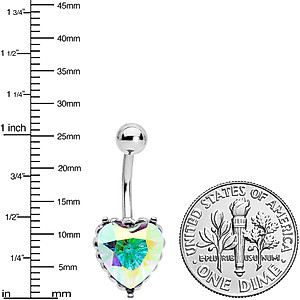Body Candy Womens 14G 316L Stainless Steel Navel Ring Piercing Clear Accent Heart Belly Button Ring