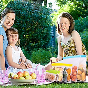 LFHHT Reusable Ziplock Bags Silicone Dishwasher Safe, 14 Pack Reusable Gallon Freezer Bags, Extra Thick Leakproof Reusable Food Storage Sandwich Bags for Meats, Fruits, Travel Items, Home Organization-6 Gallon+8 Sandwich