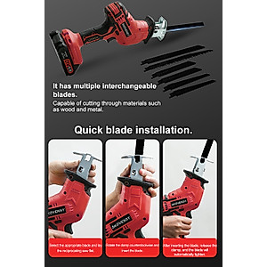 Cordless Reciprocating Saw, 2 x 2.0Ah Battery, Cordless Variable Speed, Blades Kit for Wood/Metal/PVC Cutting MWF-RED