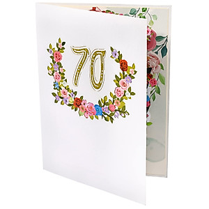 GREETING ART 70th Birthday Card with Pop-Up Design, Laser Cut, Folds Flat, Includes Envelope and Note Card