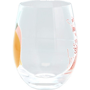 Pavilion Gift Company Why Be Moody When You Can Shake Your Booty Booty-18oz Peach Patterned Stemless Wine Glass, 18 oz, Orange