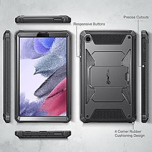 Fintie Shockproof Case for Samsung Galaxy Tab A7 Lite 8.7 Inch 2021 Model (SM-T220/T225/T227), Tuatara Rugged Unibody Hybrid Full Protective Bumper Kickstand Cover w/Built-in Screen Protector, Black