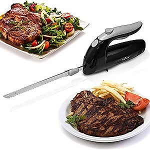 Upgraded Premium NutriChef Electric Knife - 8.9" Carving Knife, Serrated Blades, Lightweight, Ergonomic Design Easy Grip, Easy Blade Removal, Great For Thanksgiving, Meat & Cheese, Black