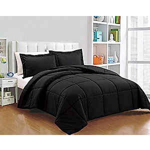 Chezmoi Collection 3-Piece Down Alternative Comforter Set (Queen, Black)