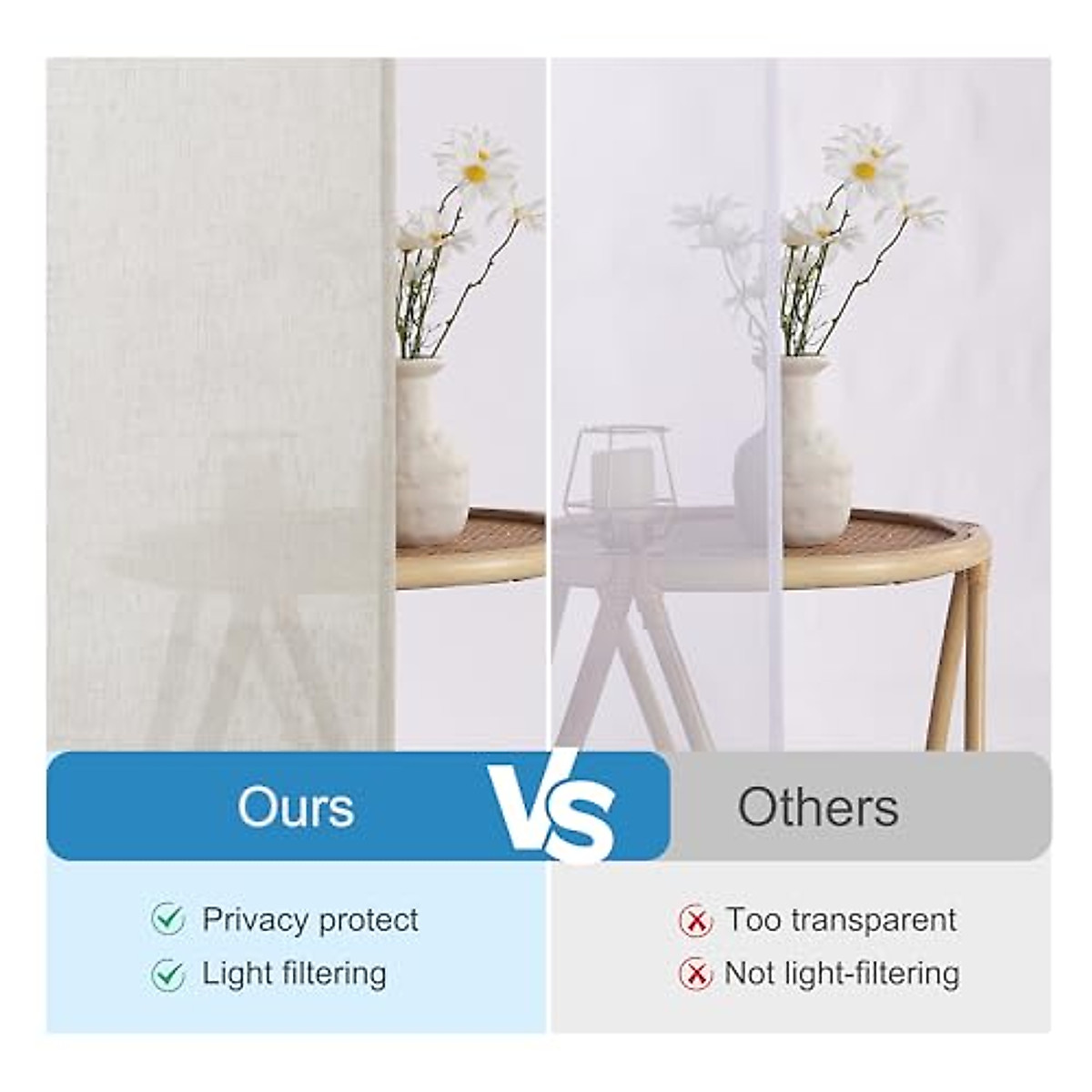 RYB HOME Natural Linen Blended French Door Curtain Privacy Light Filgtering Tricia Window Door Curtain for Patio Sidelight Glass Blind Tie Up Shade for Kitchen, W 26 x L 69 in, 1 Pc