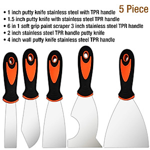 5 Piece Premium Stainless Steel,home tool kit,home repair tools,tool set,tool kit,multi-use,paint scraper,putty knife,paint scraper set,tools,hand tools,tools