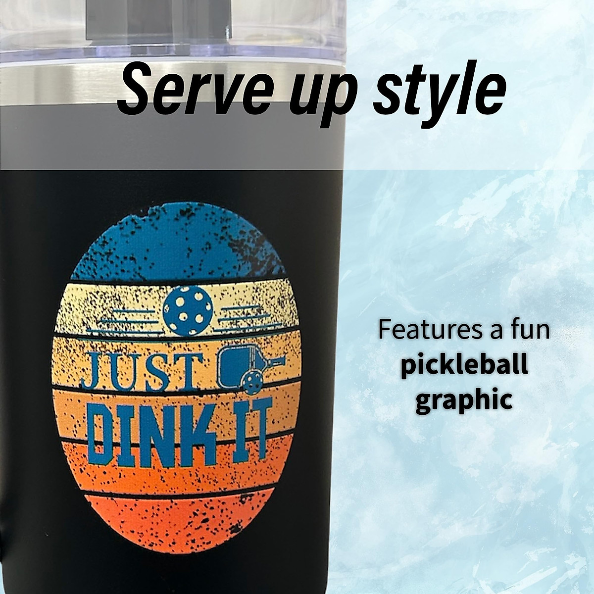 ReLIVE Pickleball Insulated 40oz Stainless Steel Tumbler Cup with Lid, Straw, and Handle, Drink, Tea, and Coffee Travel Mug - Black