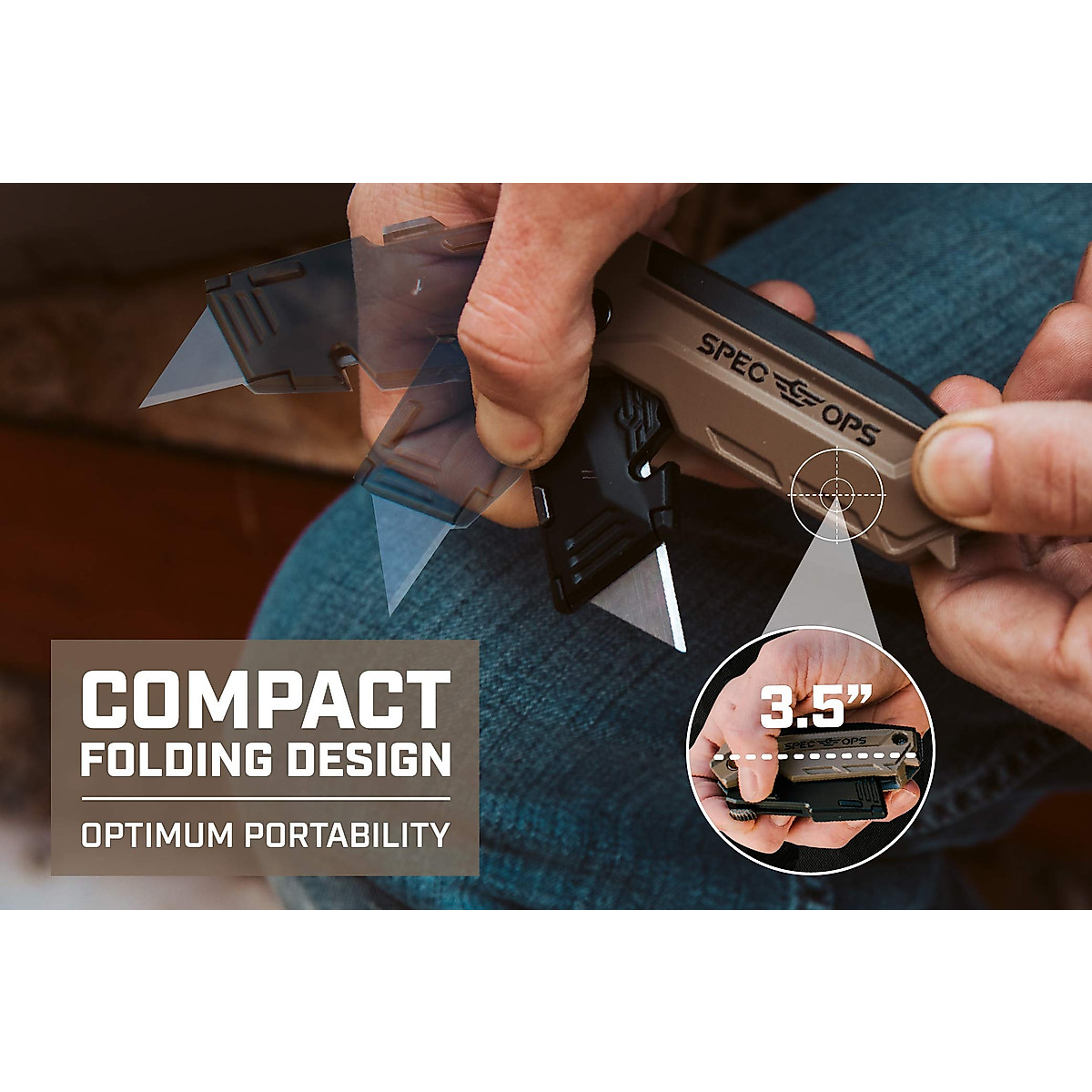 Spec Ops Tools Folding Utility Knife with Retractable Blade, Includes 3 Extra Blades in Handle Storage