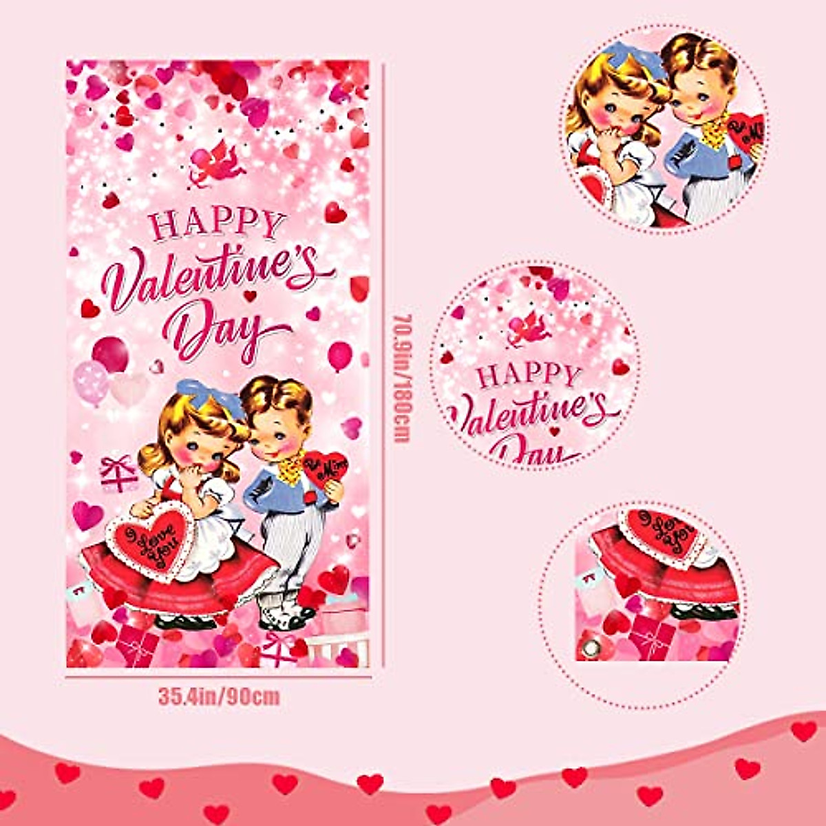 Happy Valentine's Day Door Cover - Valentine Valentine's Day Banner Large Fabric Valentine's Day Love Background Indoor Outdoor Decoration for Valentine's Day Party Supplies（70.9 x 35.4 Inch）