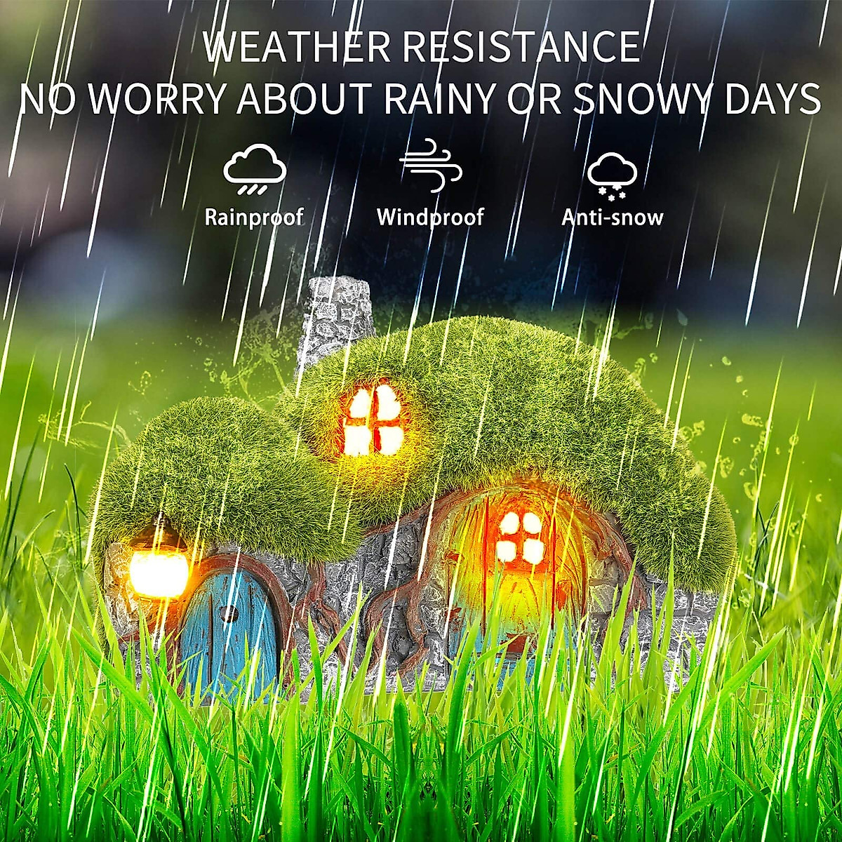 Garden Statues Outdoor Decor - Solar Fairy Houses Figurine Lights for Garden Yard Decor, 2 Pack