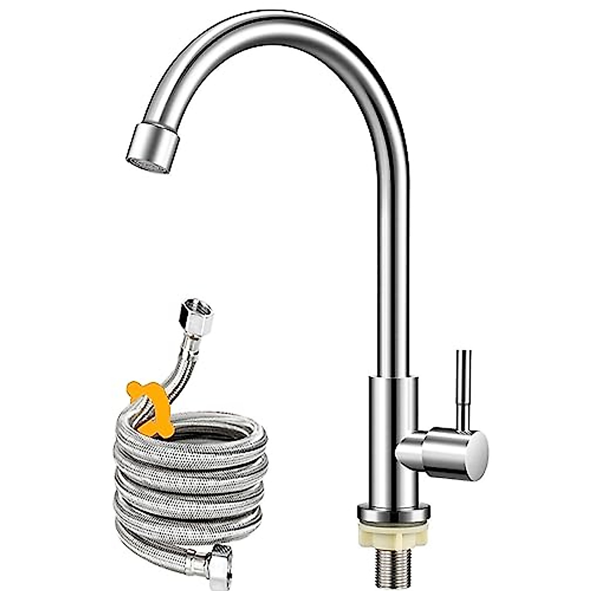 Cold Water Faucet Only,Brushed Nickel Stainless Steel Single Handle Single Hole Faucet High Arc Cold Water Sink Faucet for Kitchen,Outdoor, Garden and Bar.(Free Cold Water Supply Lines)
