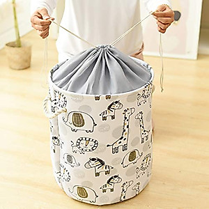 2 Pack Baby Hamper Giraffe Storage Basket, Toy Storage Organizer Collapsible Laundry Baskets with Drawstring Closure Waterproof Round Nursery Hamper for Kid's Room, Baby Laundry, Home Decor