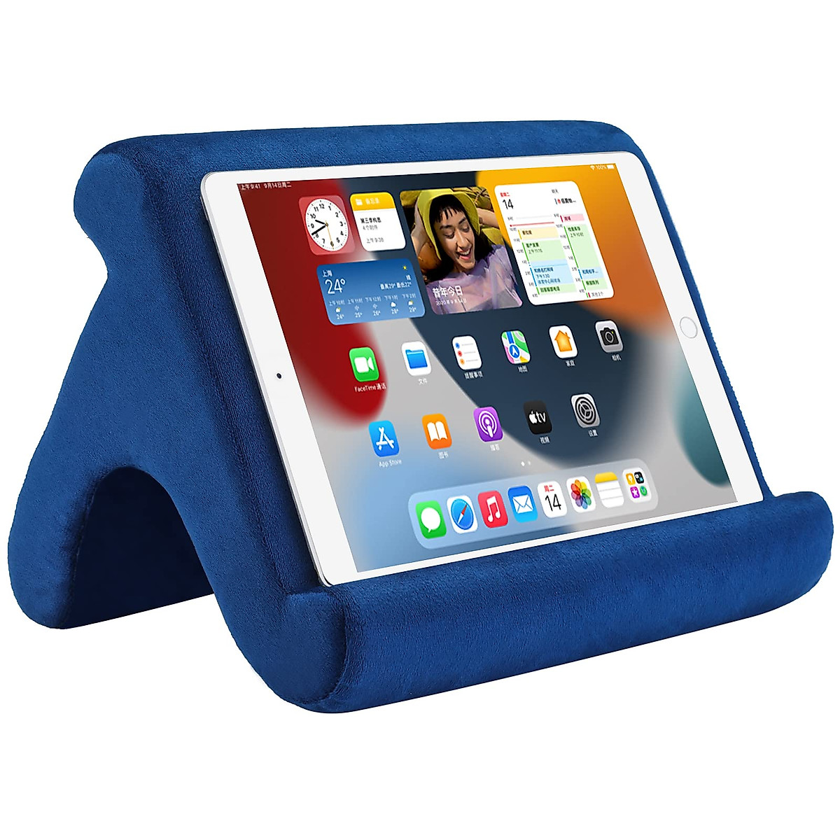 Tablet Pillow Stand Tablet Stand Tablet Holder Dock for Bed with 3 Viewing Angles , Compatible with all tablets ,Phones and iPad Pro 9.7, 10.5,12.9 Air Mini 4 3, Kindle, E-Reader and books(Navy)