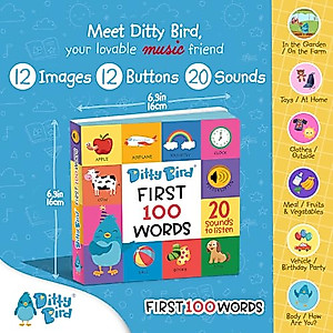 DITTY BIRD First 100 Words | Interactive Books for Toddlers 1-3 | Educational Sound Books for 1 Year Old with Songs, Sounds and Fun Facts | Improve Vocabulary Skills