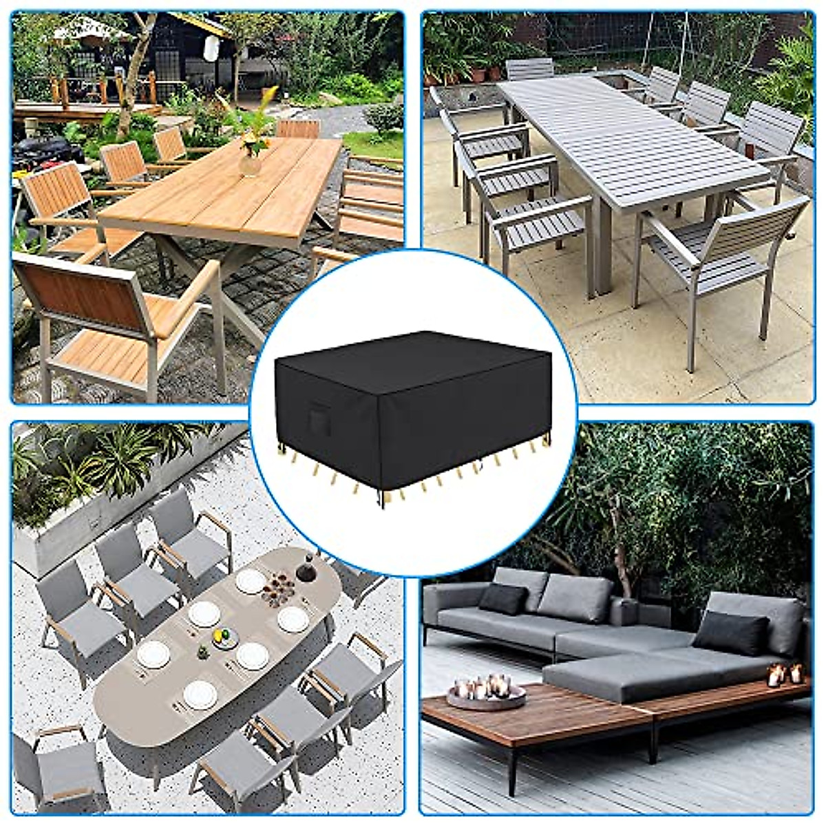 OYOUNGNI Patio Furniture Set Cover Waterproof, Heavy Duty 600D Outdoor Furniture Table and Chairs Covers, Rectangular Outdoor Sectional Sofa Set Cover, Black, 88"L x 58"W x 27.5"H