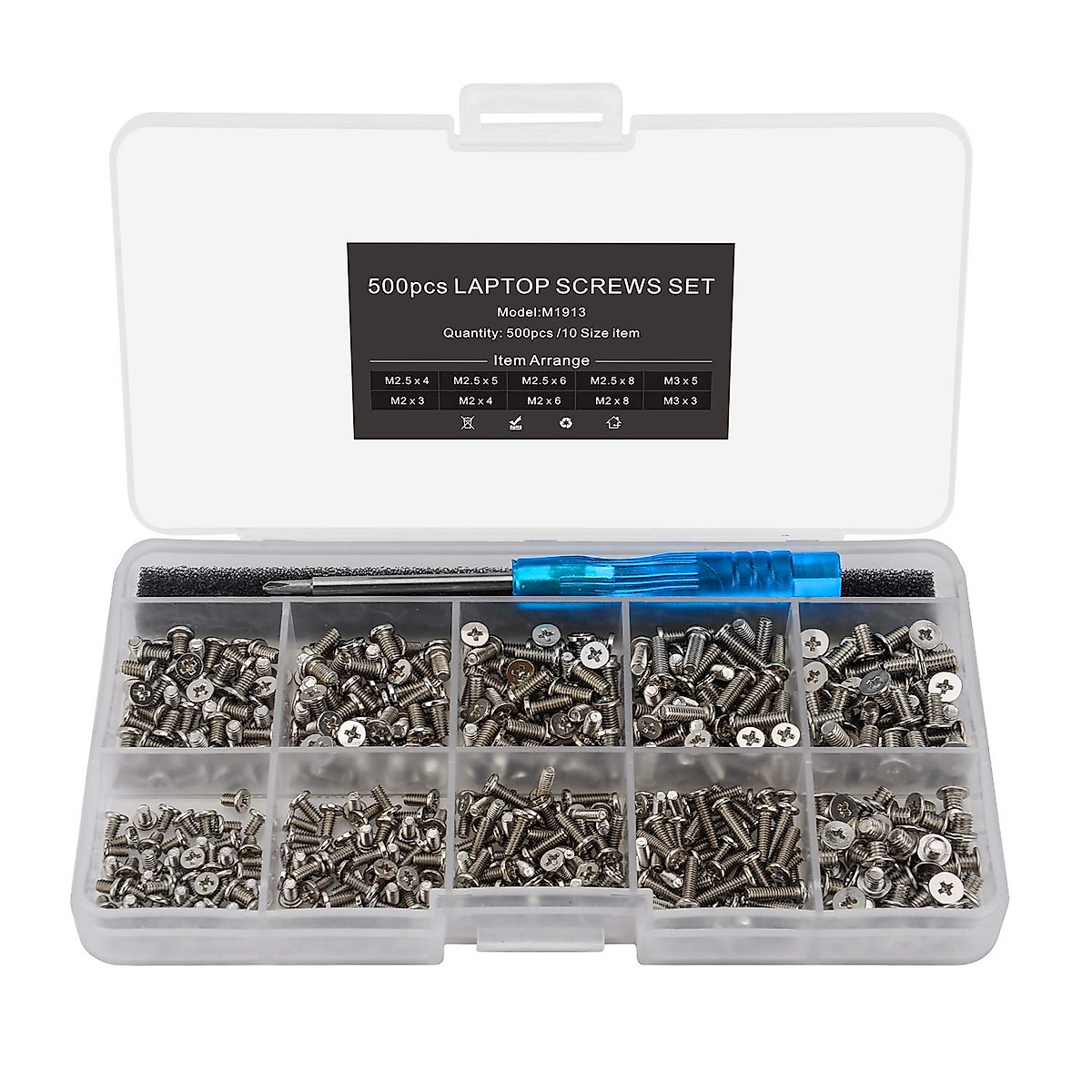 Mcsher 500pcs Laptop Notebook Screws Set for IBM HP Dell Lenovo Samsung Sony Toshiba Acer Gateway Screw Assortment Kit with Screwdriver - Silver