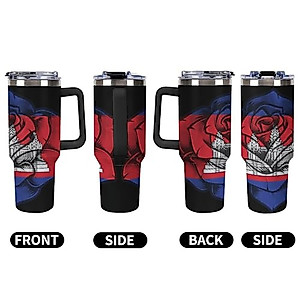 Rose Cambodians Flag 40 Oz Tumbler with Handle And Straw Lid,Insulated Reusable Stainless Steel Travel Glass Mug 40 Ounces