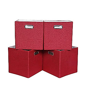 Oprass Storage Bin11X11 Folding Baskets Hard Shelf Organizer Bins (11×11×11, Red)