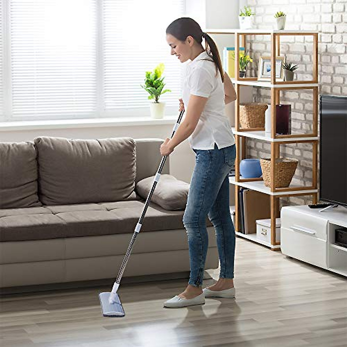 CQT Commercial Flat Microfiber Floor Mop Cleaning System 18" Inch Wet Dry and Dust Hardwood with 4 Washable Pads Cleaner for Laminate Tile Stainless Steel Handle and Extension (PT12-WET)