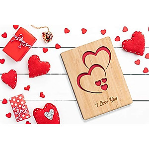 Wedding Anniversary Card For Wife - | Made From Real Bamboo | 6" X 4.5" - 1 Pack (Envelope Included) | Laser Cut, Mandala Themed Wife Anniversary Card from Husband or Significant Other (Hearts)