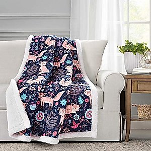 Lush Decor Pixie Fox Sherpa Throw Blanket, 60" x 50", Navy & Pink