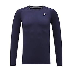 DEVOROPA Youth Boys Compression Thermal Shirt Long Sleeve Fleece Baselayer Soccer Baseball Undershirt Navy M