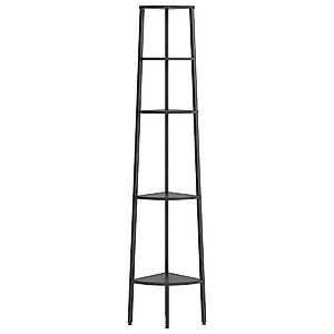 vidaXL 5-Tier Corner Storage Shelf - Black Steel Frame Bookcase for Living Room, Bedroom, Office - 17.9"x12.4"x70.9" Size