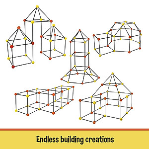 Construction Fort Building Kit 85 Pieces and Storage Bag - Build Castles Tunnels Tents Rocket- Creativity and Teambuilding - Great Discovery of Manual Skills Orange Yellow…