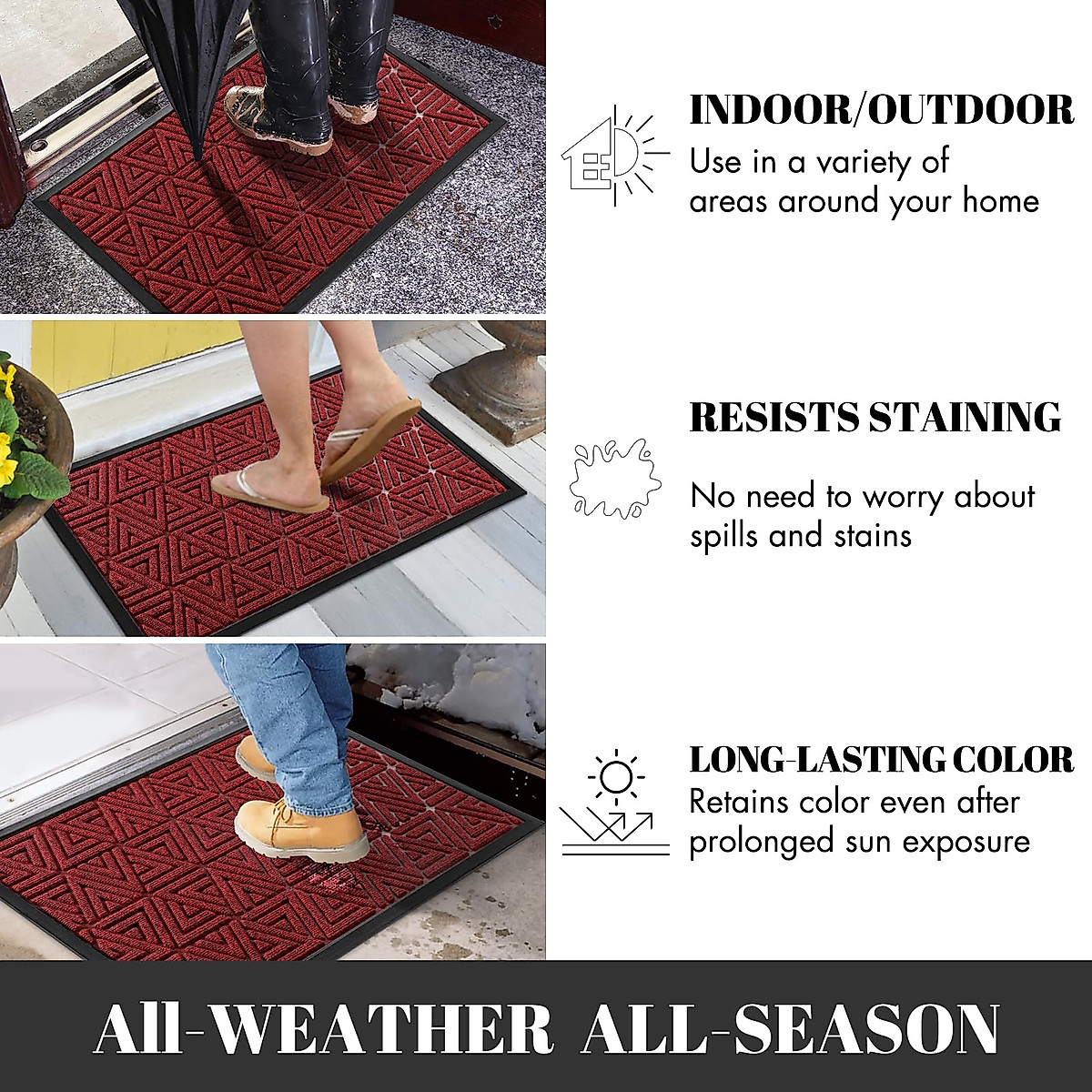 Yimobra Front Door Mat Outside Entrance 72 x 24, Waterproof and Washable Outdoor Mat, Non Slip Rubber Backing, Heavy Duty Welcome Matt for Home Entry Floor Porch Garage Office, Low Profile, Mix Red