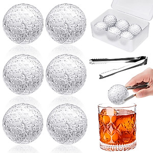 6 Pcs Golf Ball Whiskey Chillers Whiskey Ball Father's Day Gifts for Men Glass Whiskey Rocks Balls Reusable Ice Cubes Chilling Rocks with Tong and Box Glass Bourbon Rocks for Husband Dad Brother