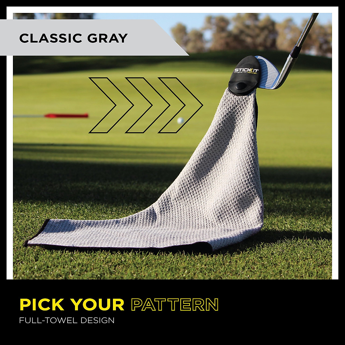 STICKIT Magnetic Golf Towel, Premium 29" Microfiber with Deep Waffle Pockets, Industrial Strength Magnet for Secure Hold to Golf Carts & Clubs, Ultra-Absorbent, Fast-Drying, Easy-Clean Design