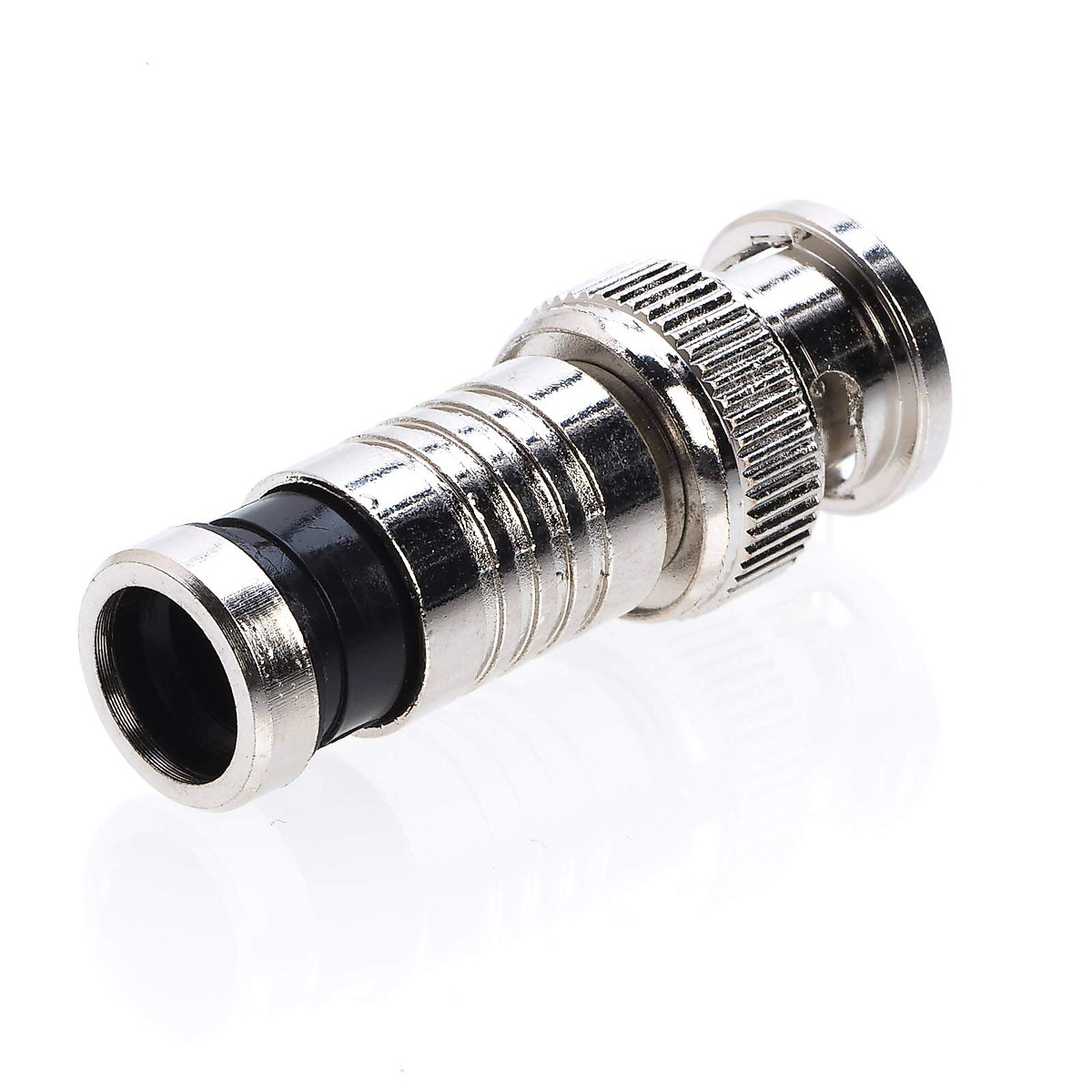 BNC RG59 Male Compression Coax Connector for CCTV Security Camera DVR Systems, All-Metal Construction with Anti-Corrosion Nickel-Plated Finish, 2-Piece Design for Superior RF Integrity – 50 Pack