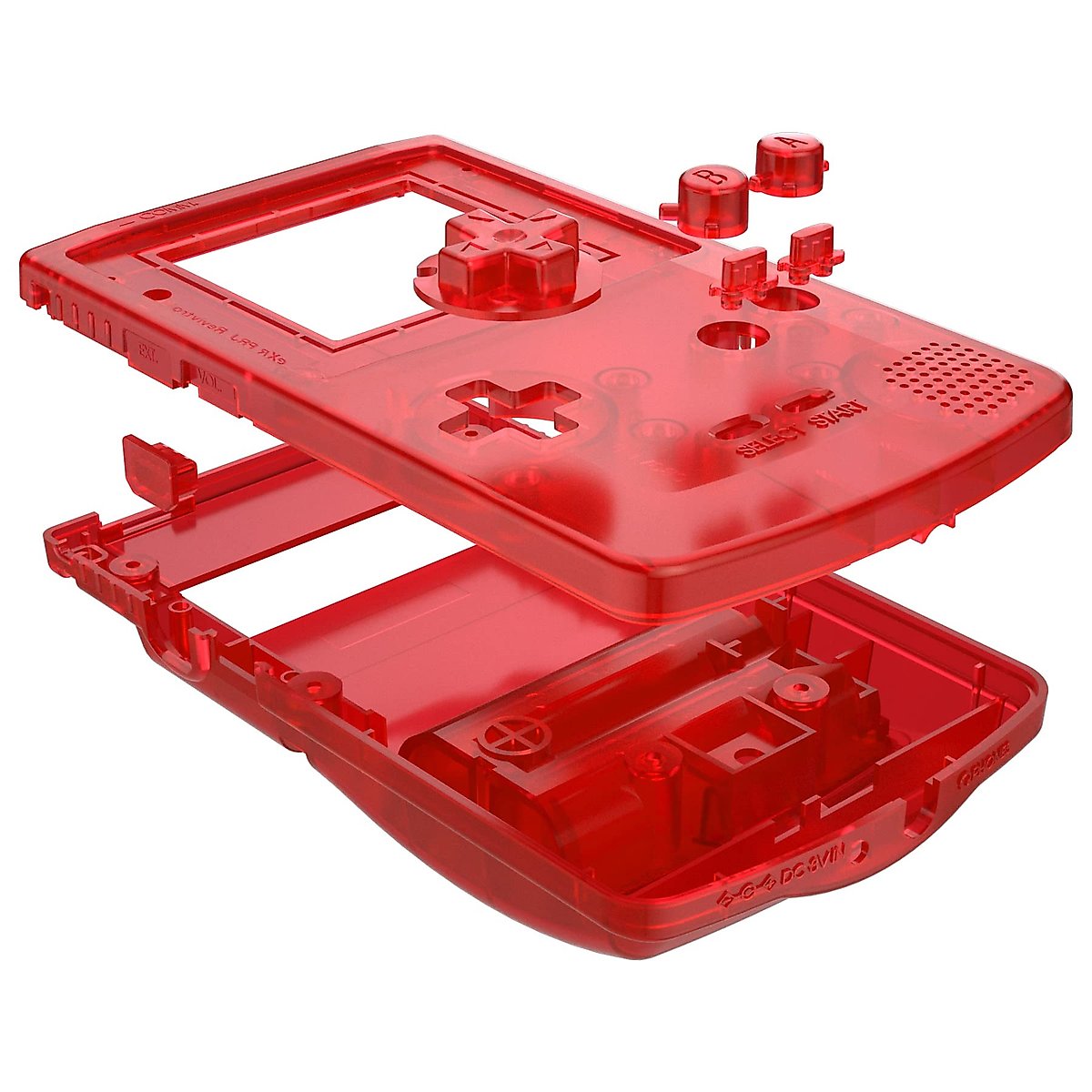 IPS Ready Upgraded eXtremeRate Clear Red Replacement Shell Full Housing & Black Screen Lens for Gameboy Color – Fit for GBC OSD IPS & Regular IPS & Standard LCD – Console & IPS Screen Without