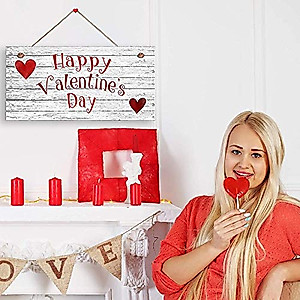 Happy Valentine's Day Sign, Red Hearts, Distressed Wood Style Sign, 6" x 12" Sign, Valentine's Day Gift, Holiday Door Sign（E4-WH219）