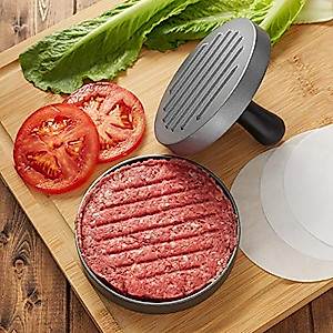Pure Grill Burger Press - Aluminum BBQ Patty Maker with 100 Wax Papers for Grilling Hamburger Patties