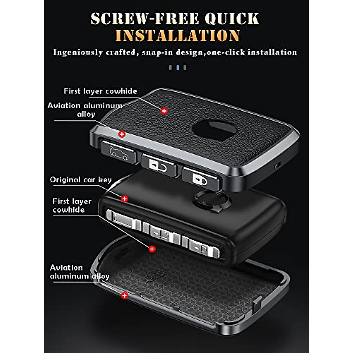 SANRILY Full Protection Key Fob Cover for Volvo XC90 XC60 S90 V90 2017 2018 Keyless Premium Metal and Leather Car Key Fob Shell Case with Keychain White