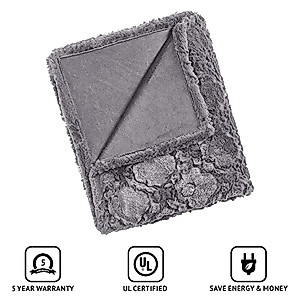 Beautyrest Brushed Long Fur Electric Throw Blanket Ogee Pattern Warm and Soft Heated Wrap with Auto Shutoff, 50 in x 60 in, Grey