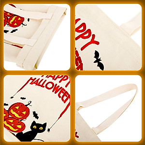 Weewooday 2 Pieces Halloween Tote Bag Reusable Canvas Bag Grocery Shopping Bag Pumpkin Candy Bag for Halloween Party or Daily Supplies