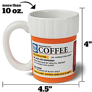 BigMouth Inc. Coffee Mug with A Fun Prescription, Cute Mugs, for Coffee Lovers, White