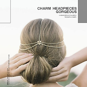 Fdesigner Wedding Crystal Head Chain Gold Vintage Layered Rhinestone Headpieces Gypsy Hair Chain Bride Party Festival Hair Accessories for Women and Girls