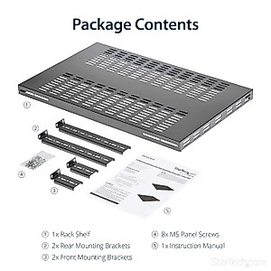 StarTech.com 1U 4-Post Adjustable Vented Server Rack Mount Shelf - 330lbs(150 kg) - 19.5 to 38in Adjustable Mounting Depth Universal Tray 19" AV/ Network Equipment Rack - 27.5in Deep (ADJSHELFHDV)