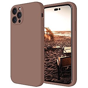 FireNova for iPhone 14 Pro Max Case, Silicone Upgraded [Camera Protection] Case with [2 Screen Protectors], Soft Anti-Scratch Microfiber Lining Inside, 6.7 inch, Light Brown