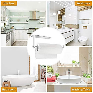 Paper Towel Holder Under Cabinet Mount- Self Adhesive Paper Towel Roll Rack for Kitchen Bathroom Towel, 12 Inch Rolls Wall Mounted & Drilling with Screws, 304 Stainless Steel (Silver, 15)