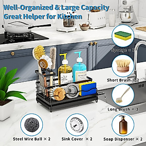 Godboat Kitchen Sink Organizer - 201 Stainless Steel Sink Caddy with Dish Brush Holder, Sponge Holder with Auto-Drain, 360° Swivel Spout, Kitchen Gadgets and Decor for Tiny Home, Gifts for Women, Mom