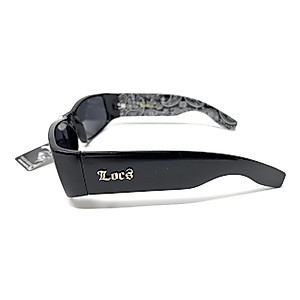 Locs Mens Hardcore Wrap Around Sunglasses with Bandana Print Inside, Black - Black Inside, Medium