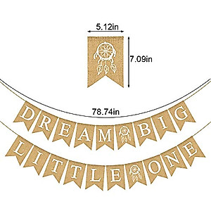 Rainlemon Jute Burlap Dream Big Little One Banner with Dream Catcher Baby Shower 1st Birthday Party Nursery Decoration