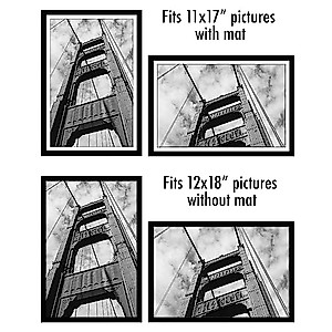 Americanflat 12x18 Picture Frame in Black - Set of 2 - Use as 11x17 Picture Frame with Mat or 12x18 Frame Without Mat - Includes Sawtooth Hanging Hardware for Horizontal or Vertical Display