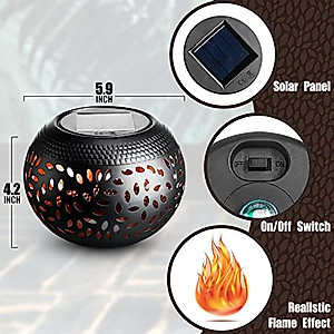 2 Pcs Solar Table Lantern Outdoor Waterproof Flickering Flame Solar Powered LED Light Black Decorative Metal Outdoor Lamp for Outside Indoor Desk Tabletop Bedroom Patio Garden Pathway Yard