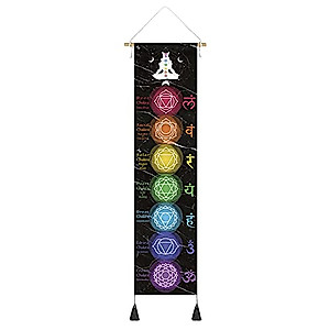 DigiTizerArt Hanging Poster Canvas Wall Art Banner for Meditation 7 Chakras Yoga Painting | Wall Hanging Tapestry Decoration Black and White | 33 x 135 cm (Black)